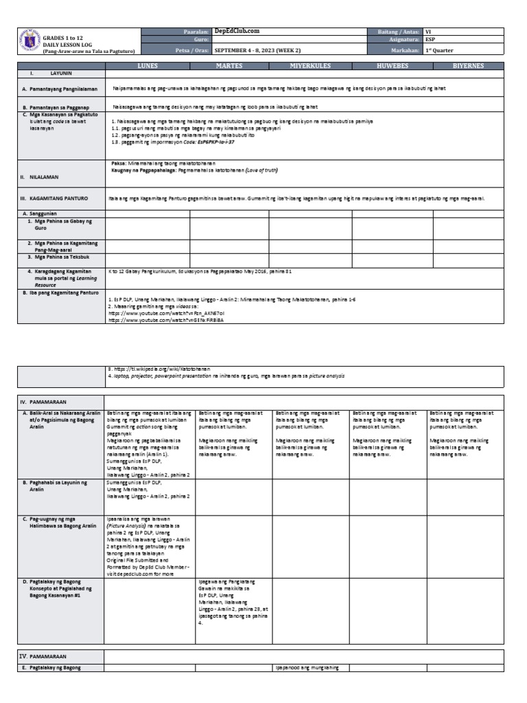 DLL - Esp 6 - Q1 - W2 | PDF