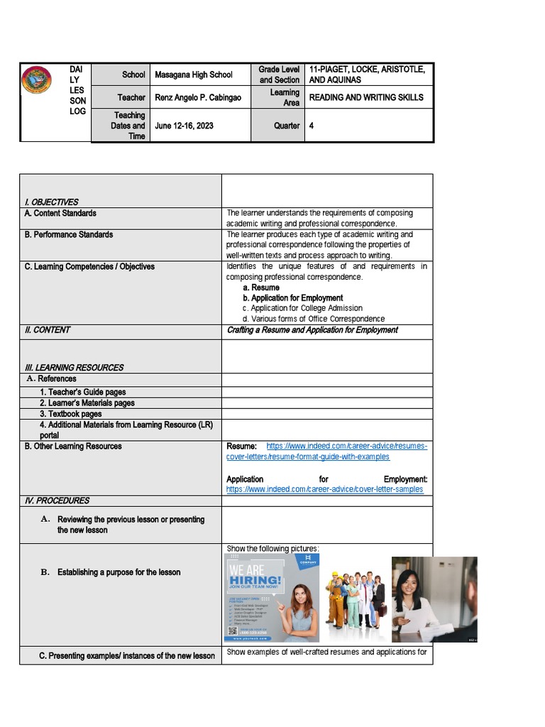 Daily Lesson Log Cot2 | PDF | Résumé | Learning