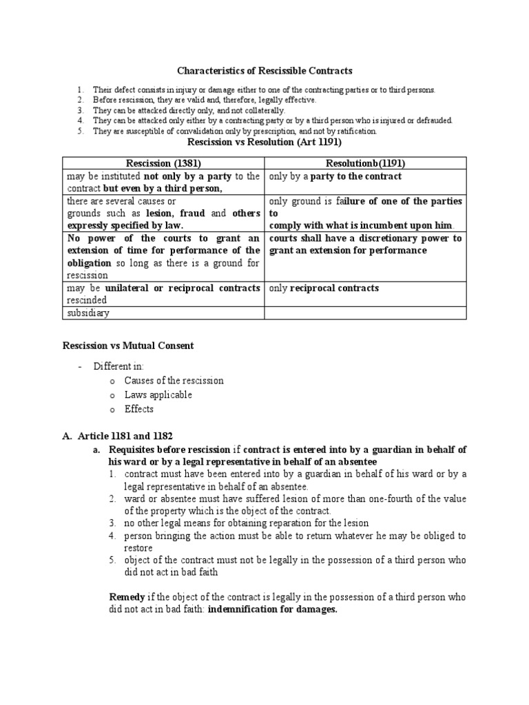 Rescissible Contracts | PDF