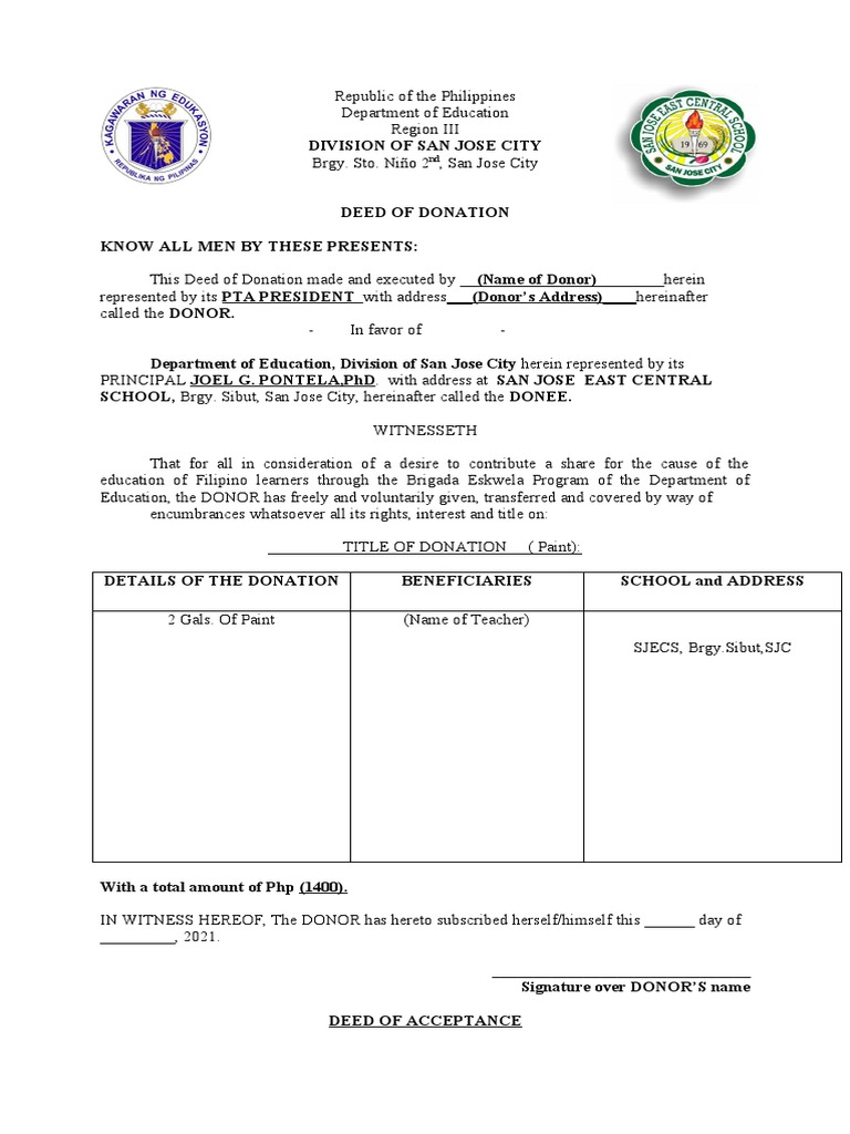 Deed of Donation For DepED | PDF