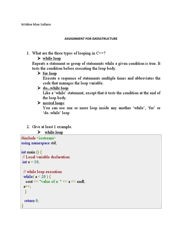 Kristine Mae Sullano DATASTRUCTURE | PDF | Control Flow | Programming ...