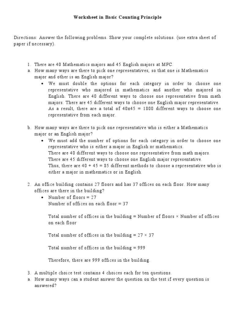 Worksheet in Basic Counting Principle ANSWERKOO | PDF | Foreign Language Studies | Teaching ...