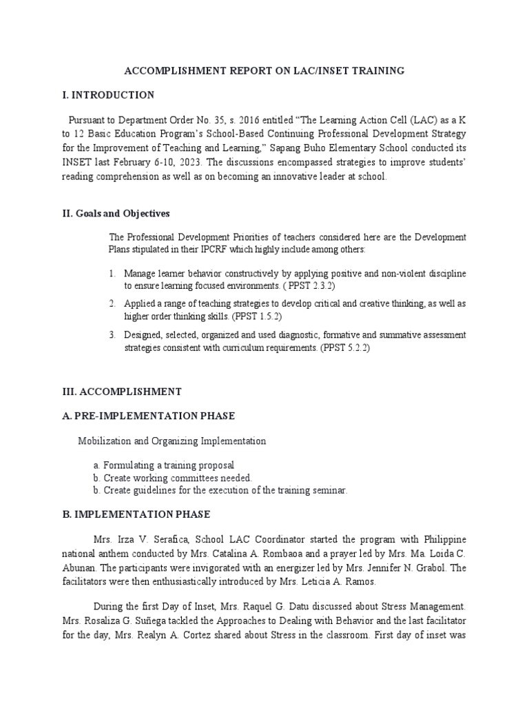Acr Sem Break Inset | PDF | Facilitator | Teachers