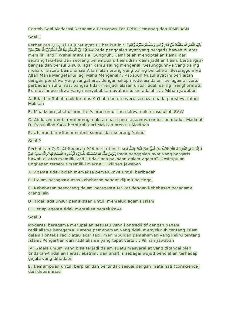 Soal Moderasi Beragama PPPK Kemenag | PDF | Filsafat | Agama & Spiritualitas