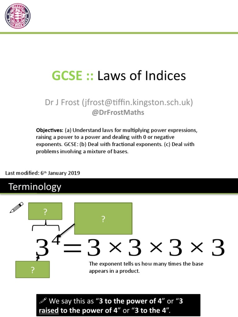 GCSE Indices | Download Free PDF | Multiplication | Exponentiation