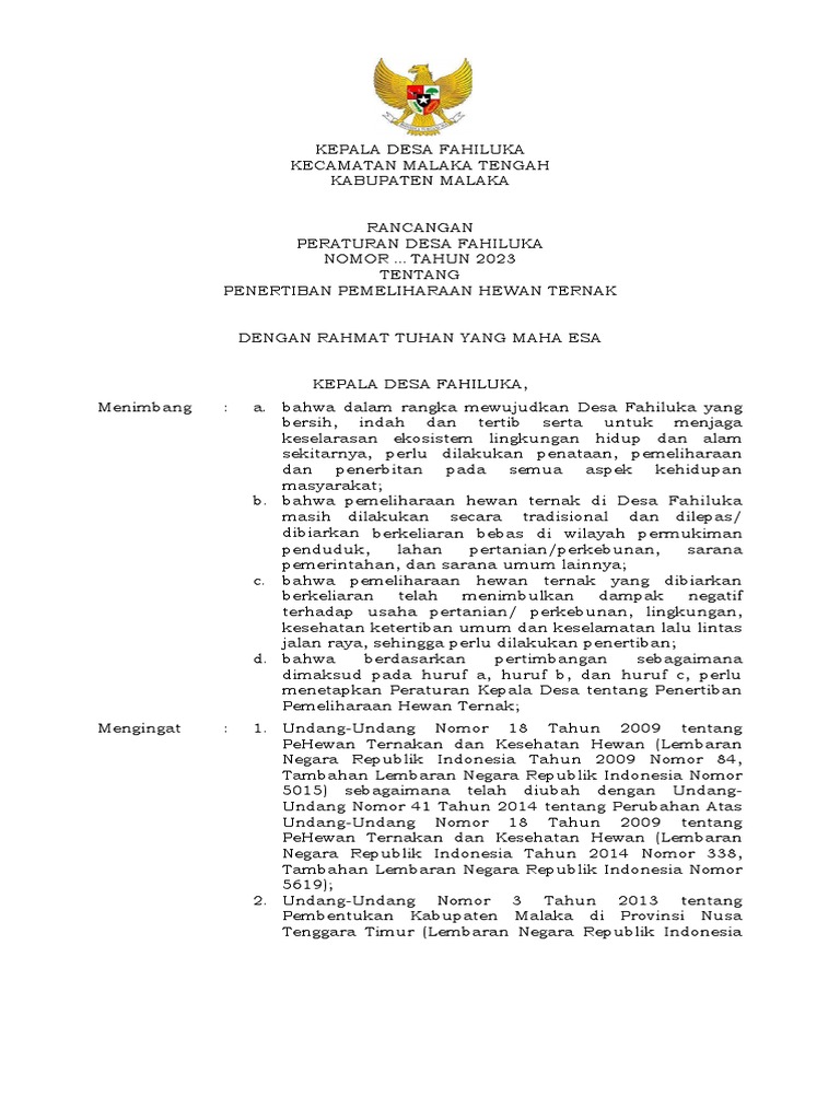 Ranperdes Penertiban Pemeliharaan Hewan Ternak | PDF