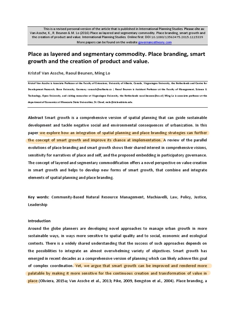 03 Place as layered and segmentary commodity. Place branding, smart ...