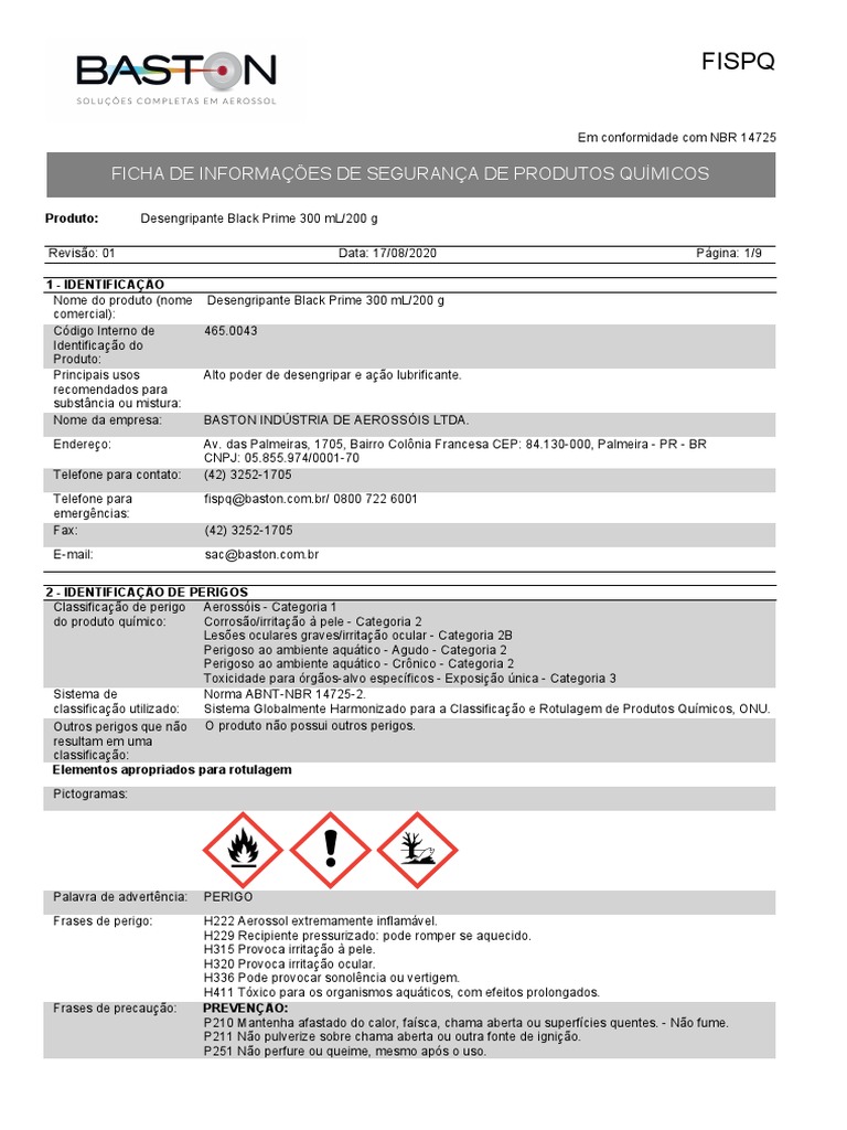 Fispq - Desengripante D98 | PDF | Química | Combustão