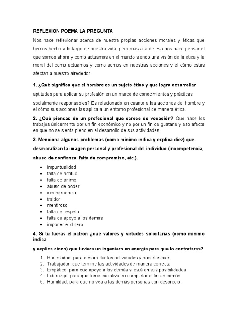 Reflexion Poema La Pregunta | PDF