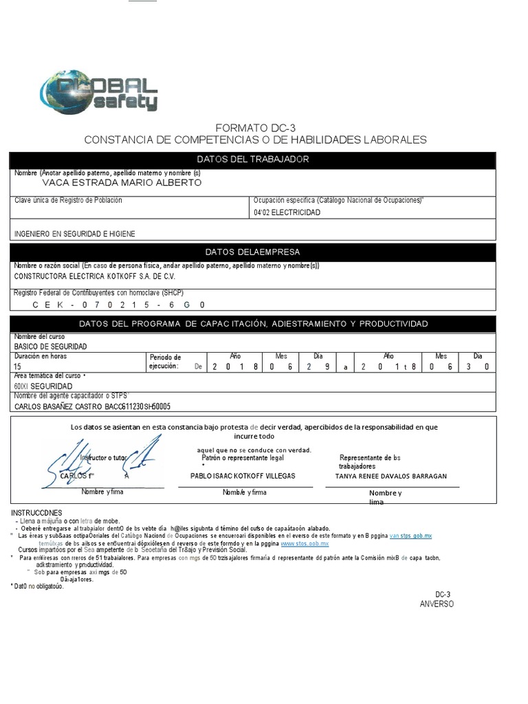 DC3 Seguridad Industrial Ferreiro | PDF