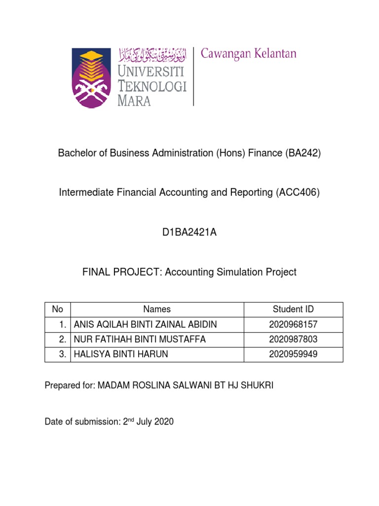 Final Project ACC406 - Accounting Simulation | PDF | Cash | Business