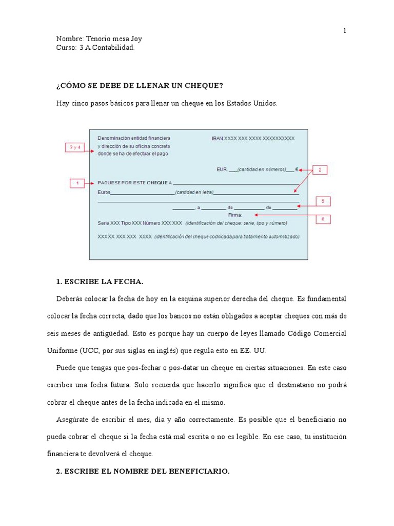 Cómo Se Debe de Llenar Un Cheque | PDF | Cheque | Bancos