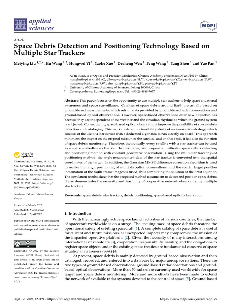Space Debris Detection And Positioning Technology Based On Pdf