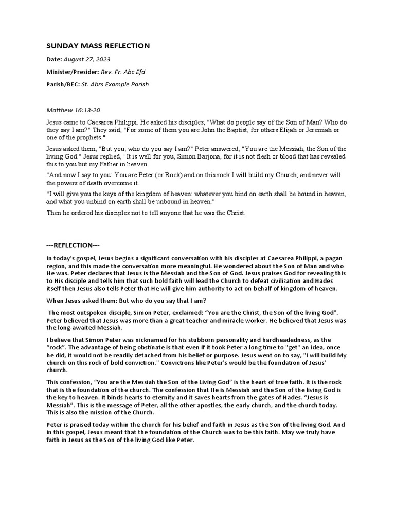Matthew 16 13-20 - Gospel Reflection | PDF | Jesus | Saint Peter