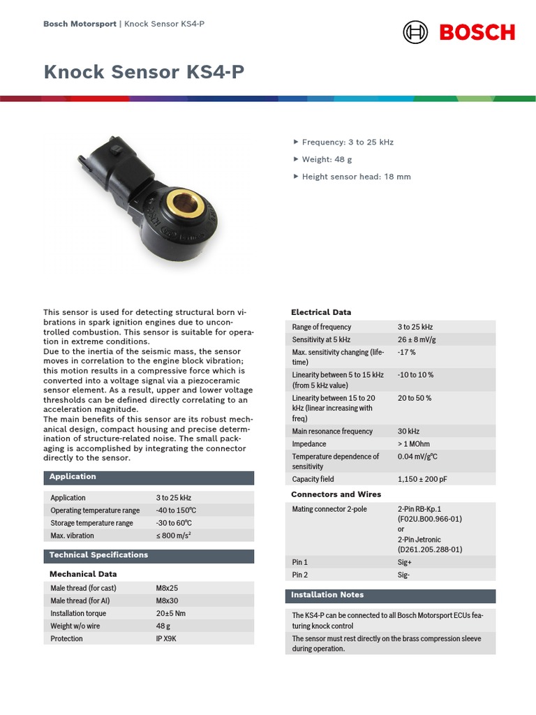 Data Sheet - 69010059 - Knock - Sensor - KS4-P | PDF