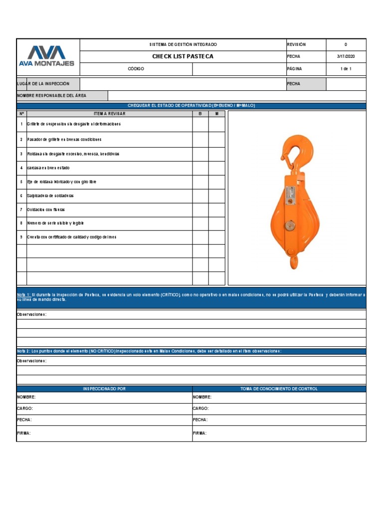 Check List Pasteca | PDF