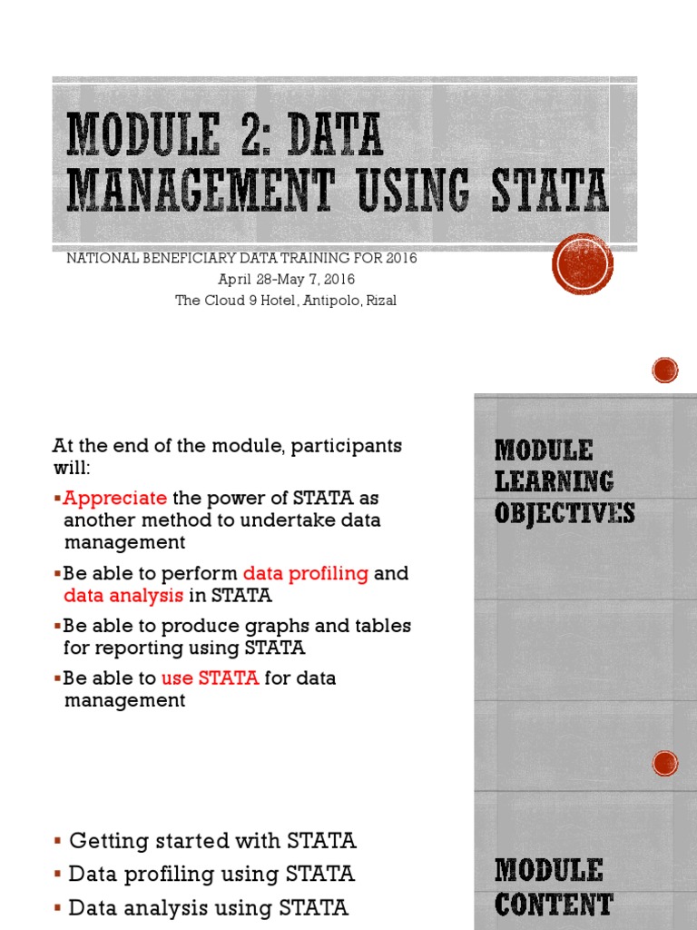 NBDM Training 2016 - Module 2 - Data Management Using Stata | PDF | Microsoft Excel | Comma ...