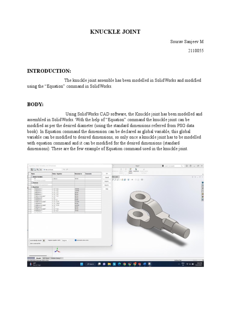 Knuckle Joint Modeling in SolidWorks | PDF