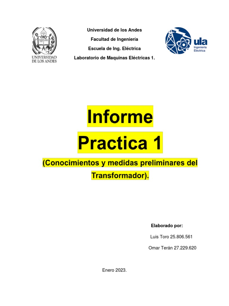 Informe Practica 1 Tranformadores | PDF | Transformador | Inductor