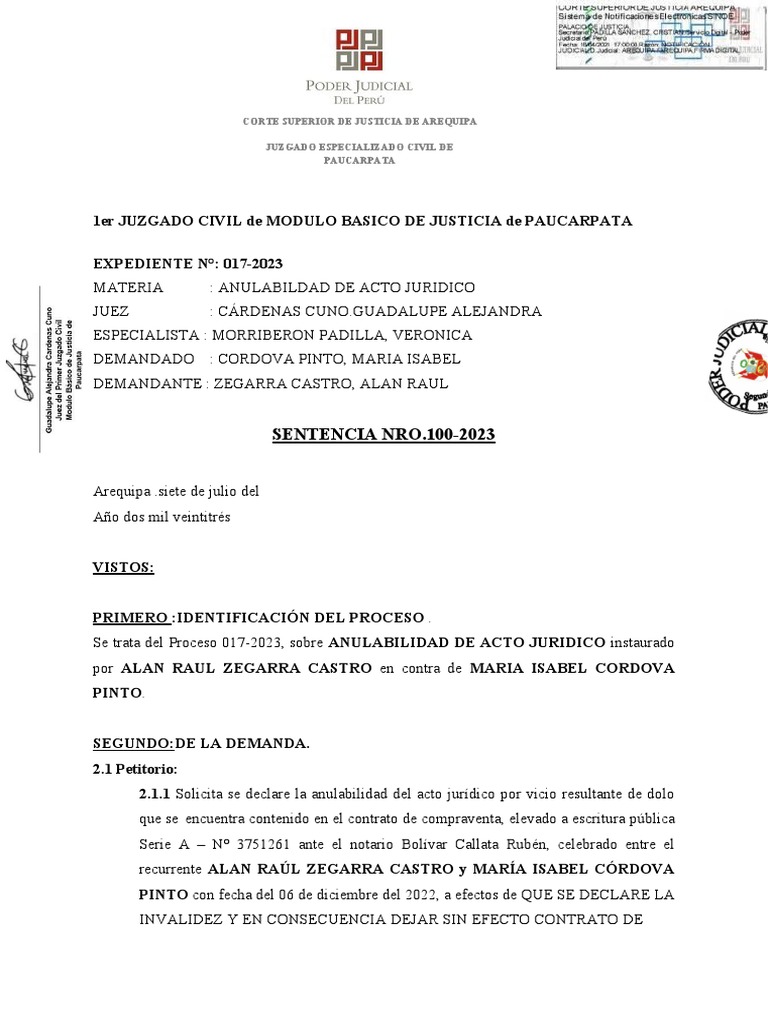 Sentencia - Exp.017-2023 | PDF | Intención (Derecho Penal) | Demanda judicial
