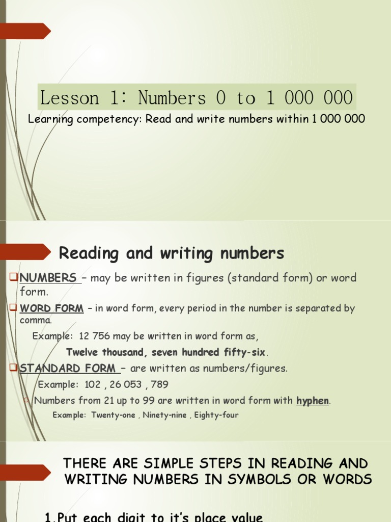 DAY1. Reading and Writing Numbers Up To 100 000 in Symbols and Words. GRD 4 | PDF | Linguistics ...