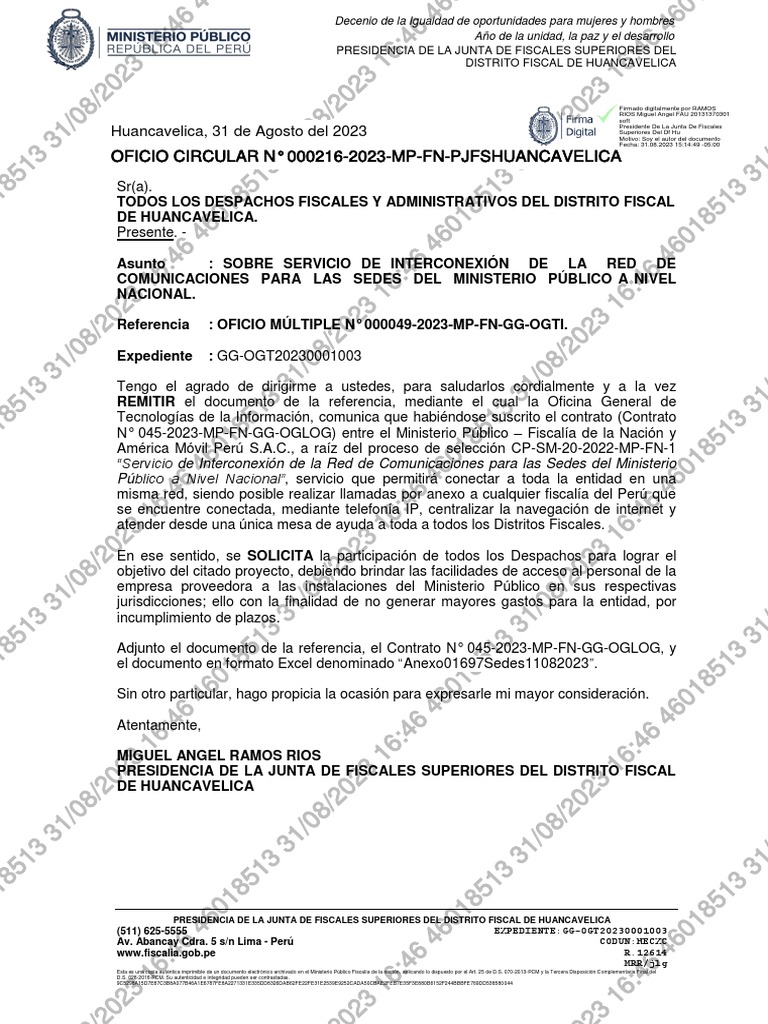 Oficio Circular 216-2023-MP-FN-PJFS Huancavelica | PDF | Internet | Informática