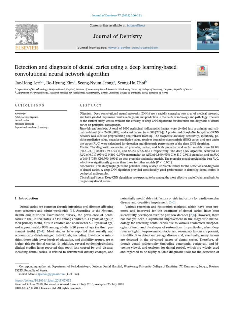 Detection and Diagnosis of Dental Caries Using A Deep Learning-Based T ...