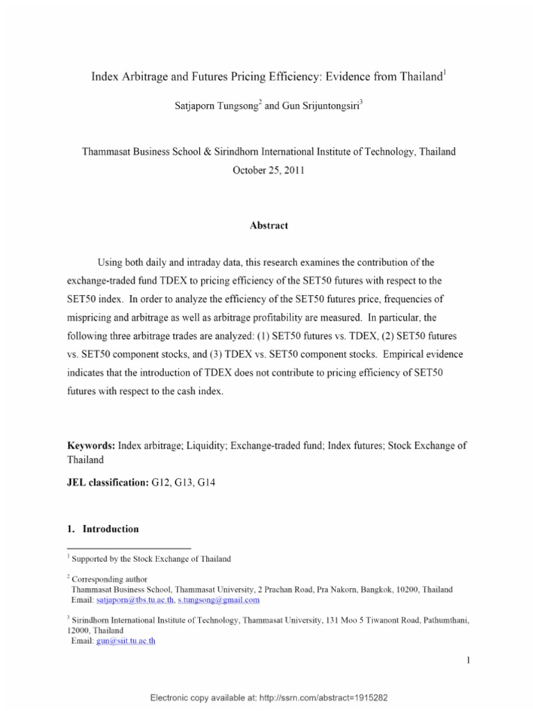 Index Arbitrage And Futures Pricing Efficiency Evidence From Thailand