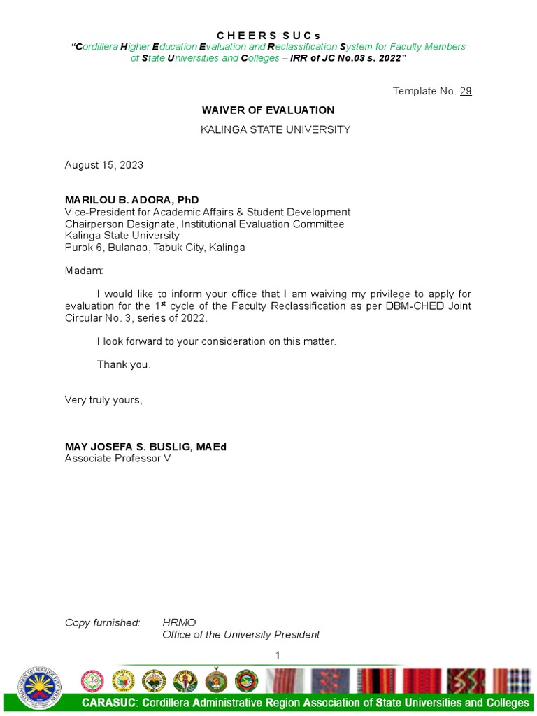 Templates 29 Waiver of Eval and 30 | PDF | Higher Education | Academia