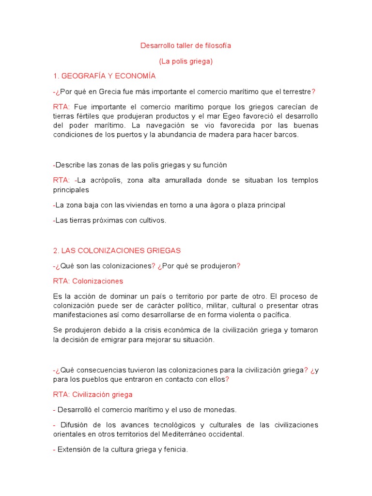 Desarrollo Taller de Filosofía (La Polis Griega) | PDF | Antigua Grecia ...