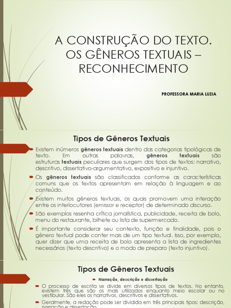 Gêneros Textuais: Tipos e Exemplos | PDF | Narrativa