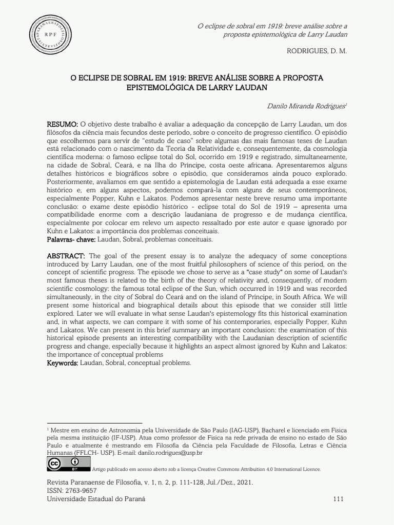 Eclipse de Sobral e Epistemologia de Laudan | PDF | Science | Albert ...