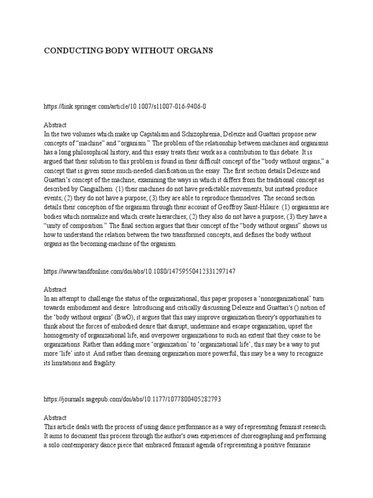 Conducting the Body Without Organs | PDF | Gilles Deleuze