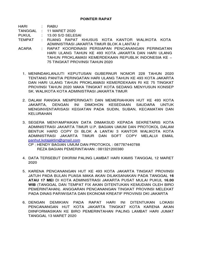 Pointer Rapat Pencanangan Hut JKT | PDF