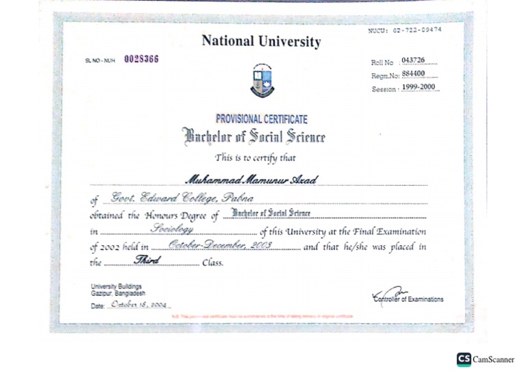 Degree Certificate Pdf