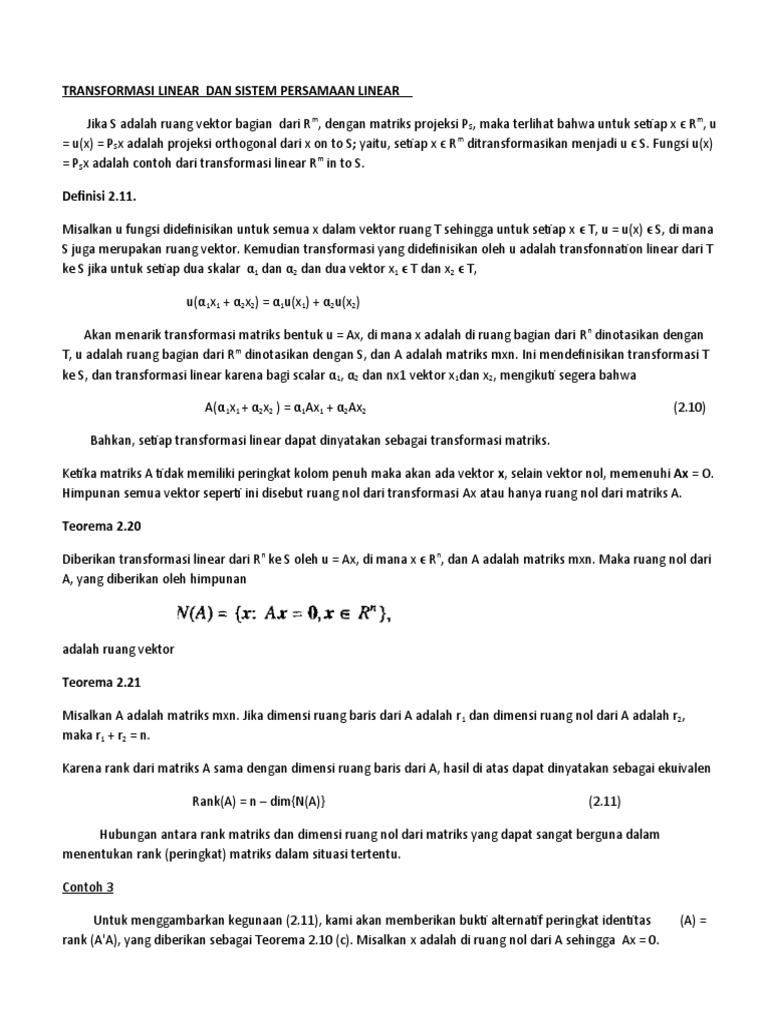 Transformasi Linear Dan Sistem Persamaan Linear | PDF