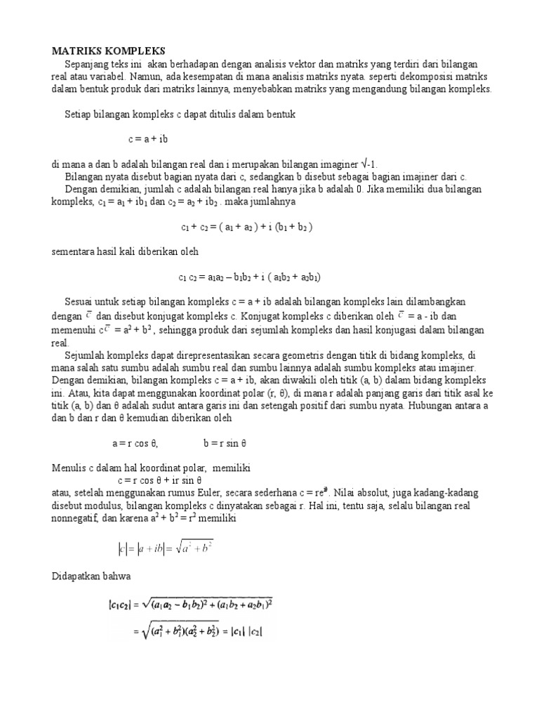 Matriks Kompleks | PDF | Metode & Bahan Ajar | Sains & Matematika