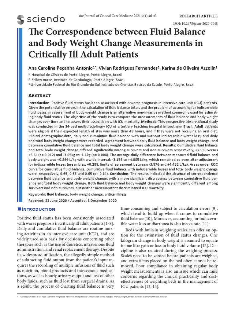 Artigo The Correspondence Between Fluid Balance and Body Weight Change ...