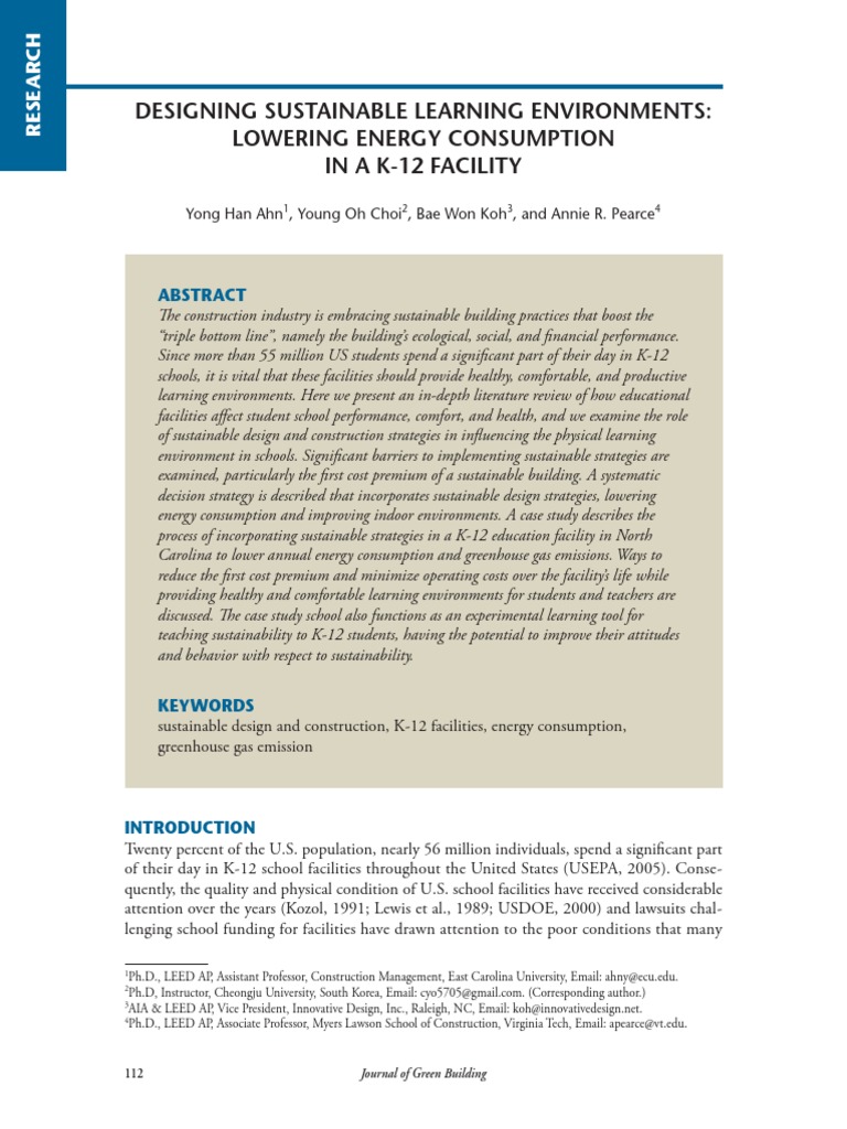 Designing Sustainable Learning Environments: Lowering Energy ...
