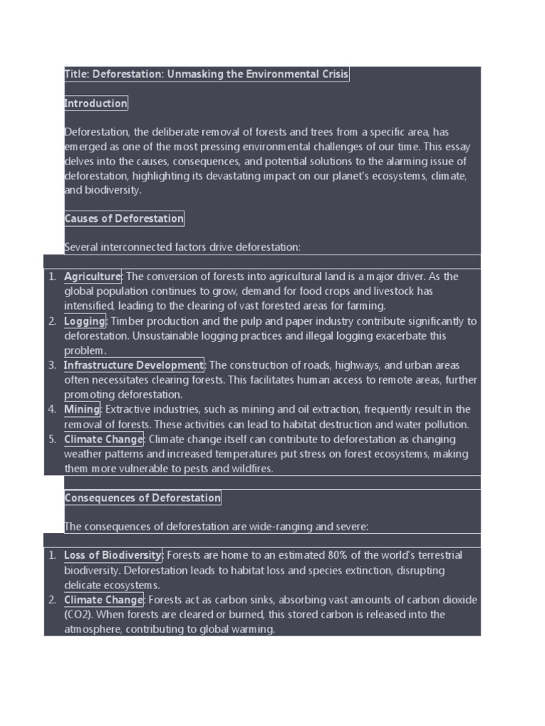 deforestation essay example | PDF