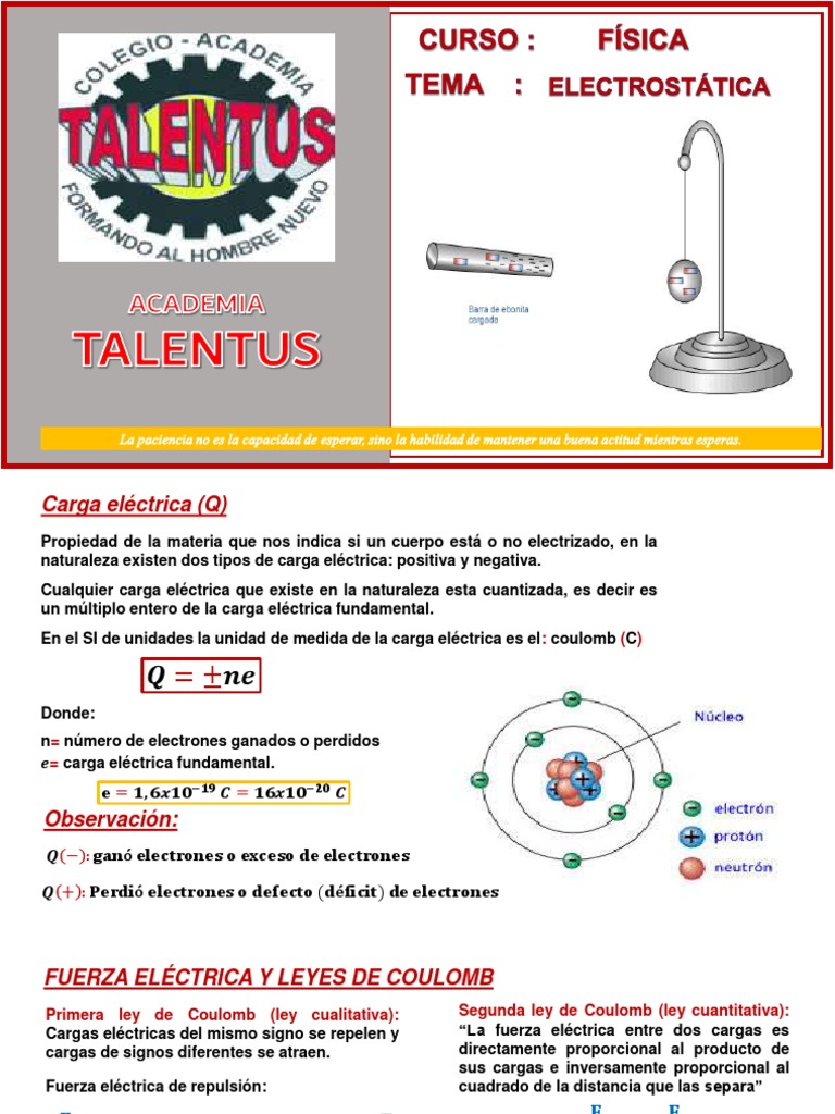 Electrostática I 2023 | PDF | Carga eléctrica | Electricidad