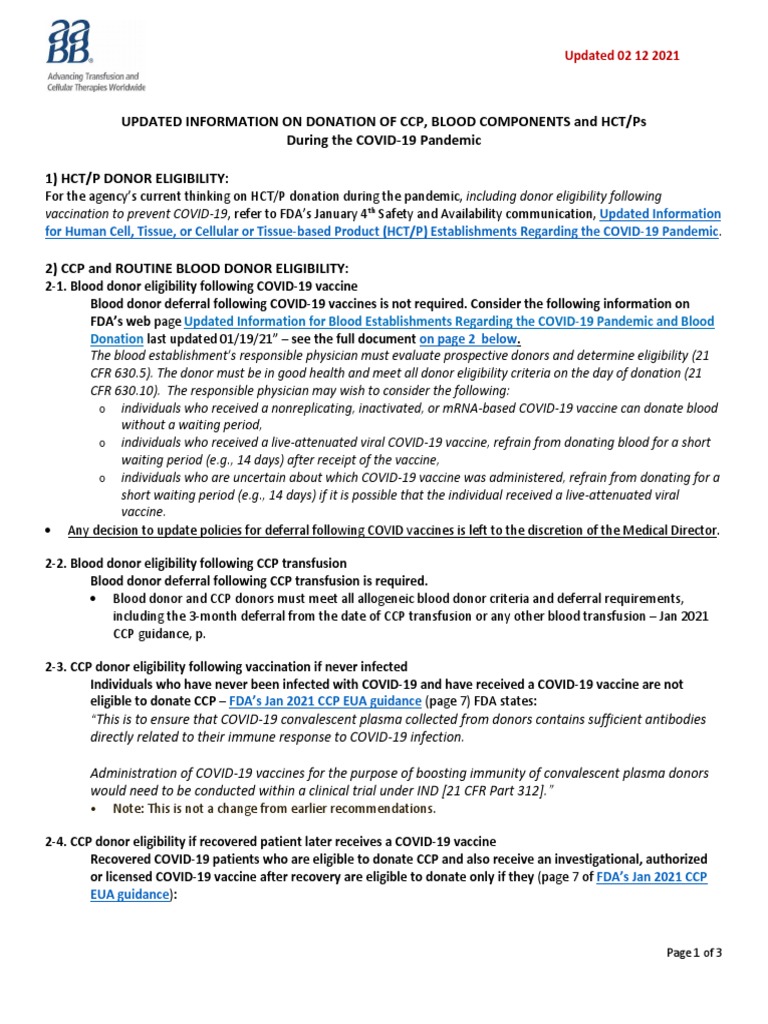 Summary of Blood Donor Deferral Following Covid 19 Vaccine and CCP ... Summary of Blood Donor Deferral Following Covid 19 Vaccine and CCP ...