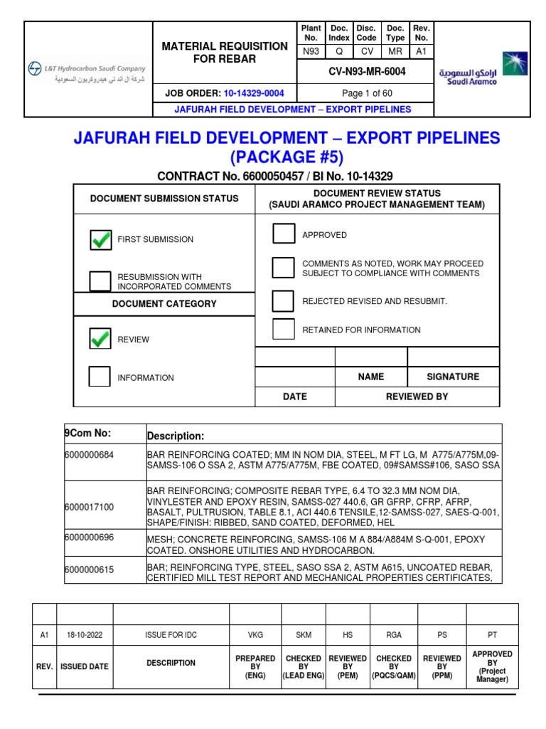 Jafurah Field Development - Export Pipelines (PACKAGE #5) : CONTRACT No ...