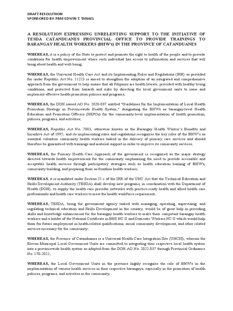 BHW Trainings On TESDA | PDF | Health Promotion | Health System