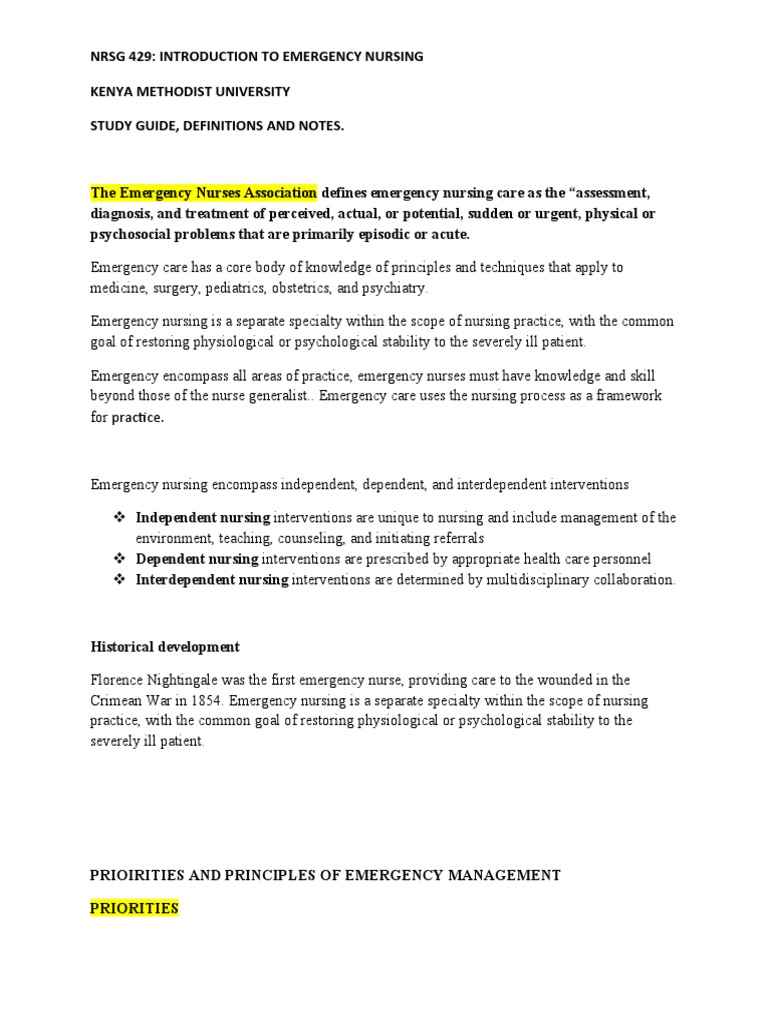 STUDY GUIDE - Introduction To Emergency Nursing | PDF
