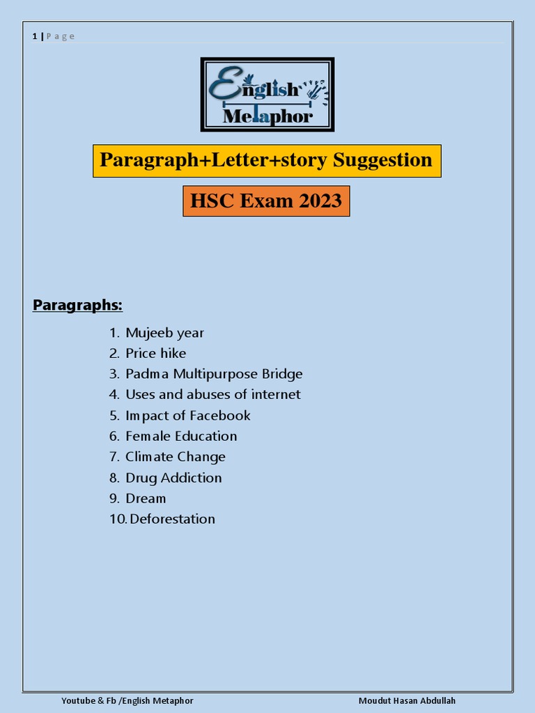 HSC 2023 Suggestion-Paragraph+Story+Letter | PDF