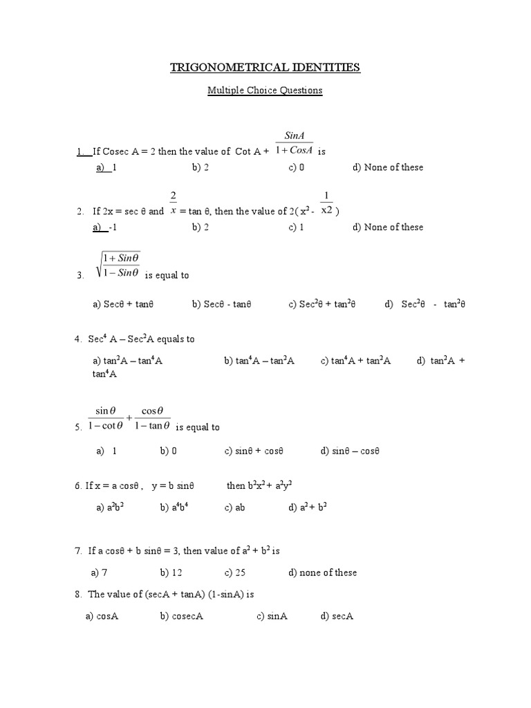 Trigonometrical Identities | Download Free PDF | Trigonometry ...