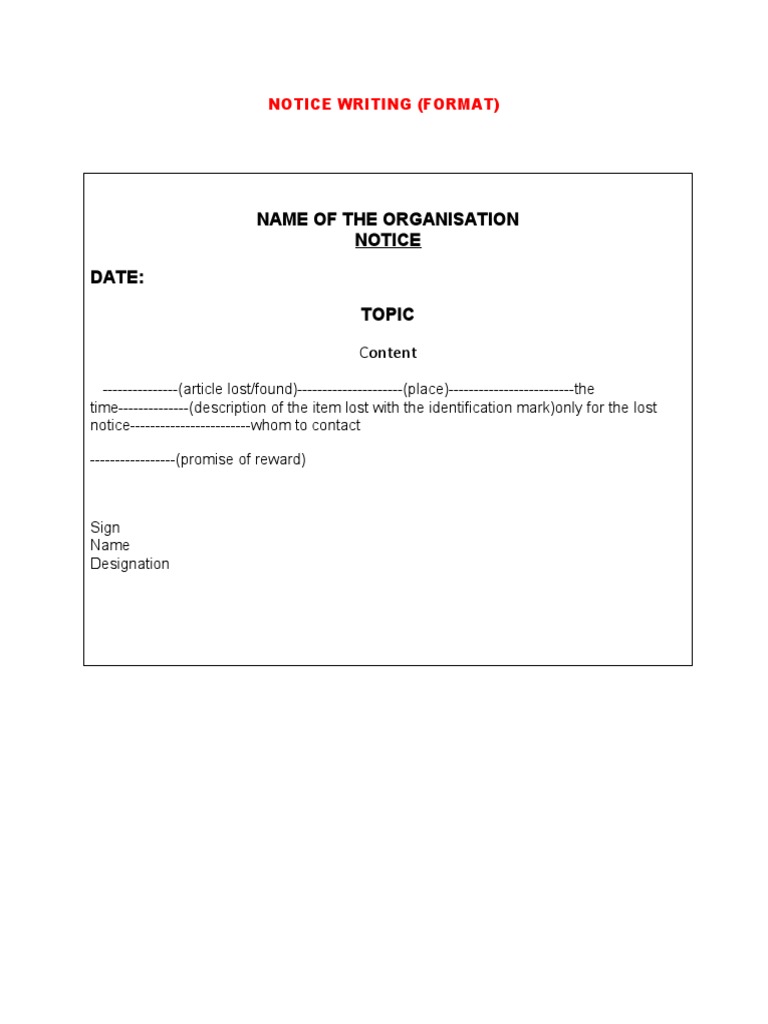 Notice Writing. GR 7 | PDF