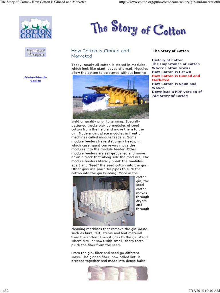 The Story of Cotton- How Cotton is Ginned and Marketed | PDF | Cotton ...