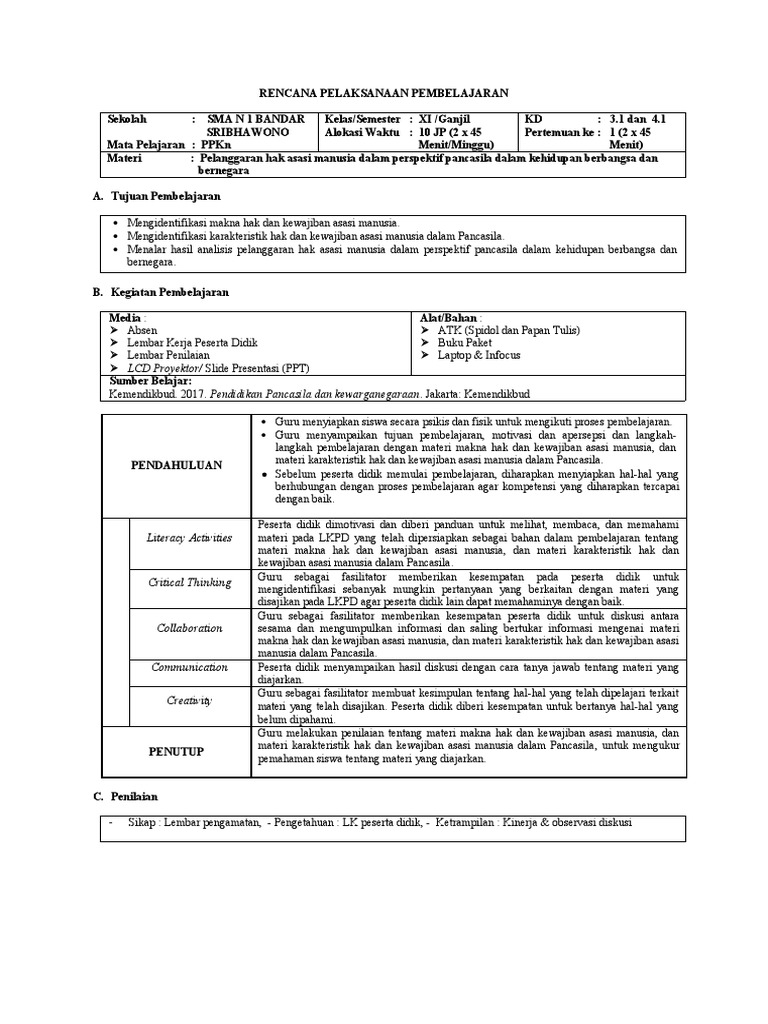 RPP KD 3.1 PPKN XI TP 2023-2024 | PDF